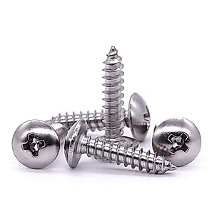 #10 x 3/4" Truss Head Wood Screw, Phillips Truss Head Self Tapping Sheet Metal Tek Screw, 18-8 Stainless Steel 304, Brgiht Finish, 100 PCS