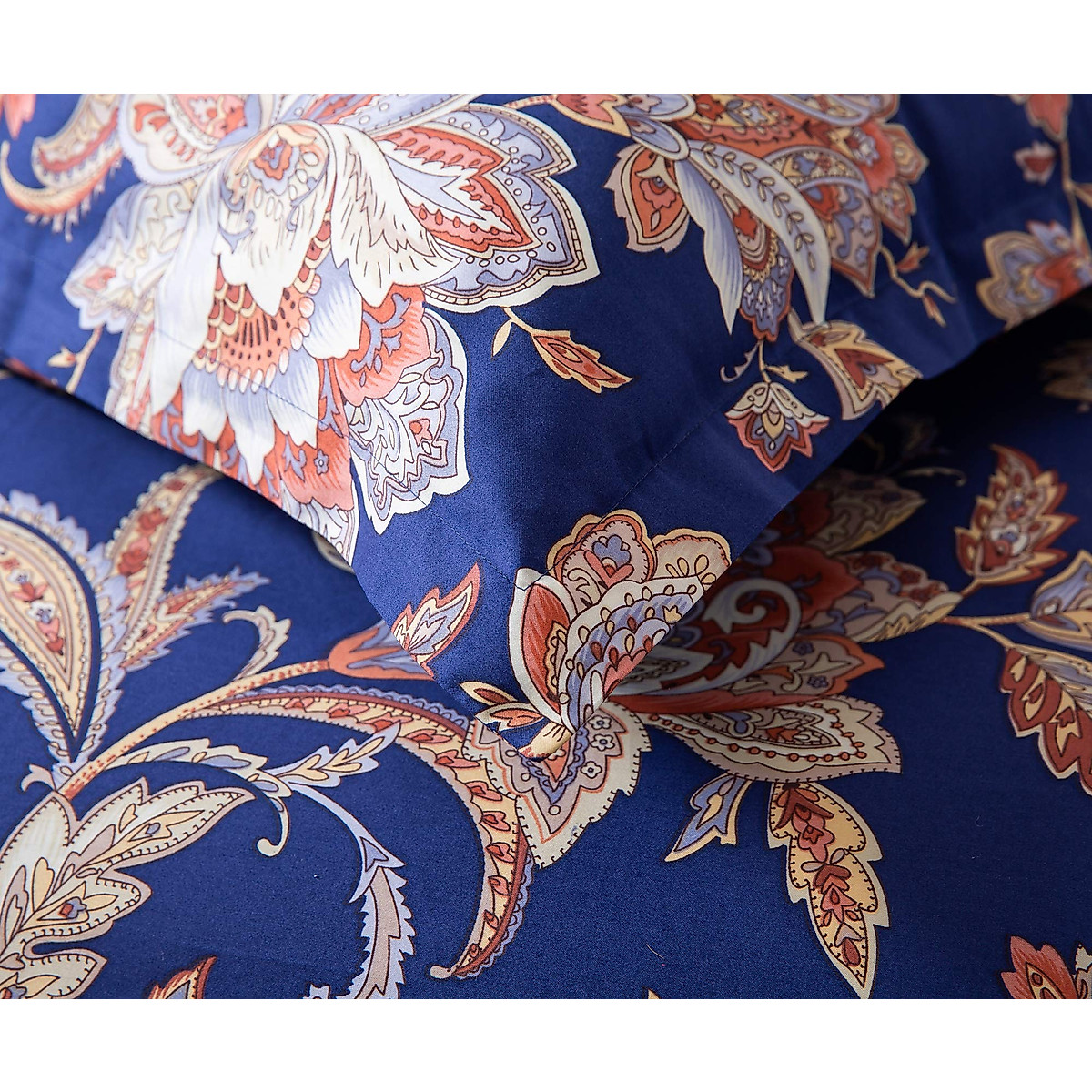 Eikei Home Luxury Jacobean Floral Garden 3 Piece Duvet Cover Set Beige Blue English Vintage Floral Pattern 100-percent Cotton (Queen)