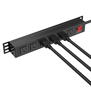 BTU 6 Outlet Power Strip, Metal Mountable Power Strip Surge Protector, Heavy Duty Wall Mount Power Outlet for Commercial, Industrial, Workshop, 6FT Power Cord, 15A/125V 1875W (Black 6FT)