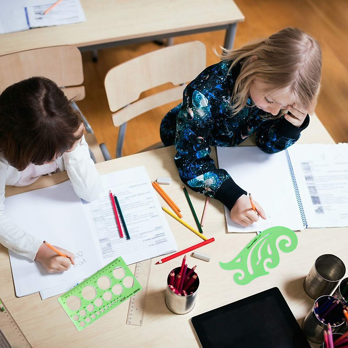 ipxead 11 Piece Geometric Drawing Template Measuring Ruler, Transparent Green Plastic Ruler with Portable Plastic Bag for, for Studying, Designing and Building