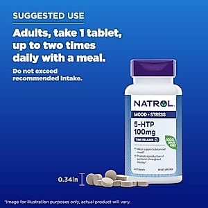 Natrol 5-HTP Time Release tablets, Promotes a Calm Relaxed Mood, Helps Maintain a Positive Outlook, Enables Production of Serotonin, Drug-Free, Controlled Release, Maximum Strength, 100mg, 45 Count