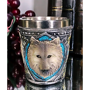 Ebros Pack Of 2 Full Moon Mythical Animal Spirit Gray And White Alpha Wolf Themed 2-Ounce Shot Glass Resin Housing With Stainless Steel Liners Wolves or Timberwolves Themed Souvenirs Favors