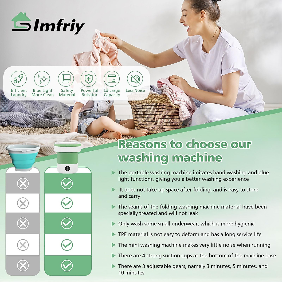 Portable washing machine, Portable Washer Cleans Underwear,Baby Clothes,Small Clothes,Pet Clothes for Traveling Camping Apartments RV.(Green, 12L)