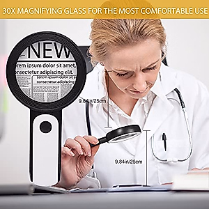 JMH Magnifying Glass with Light, 30X Handheld Large Magnifying Glass 18LED Cold and Warm Light with 3 Modes, Illuminated Lighted Magnifier for Seniors Reading, Inspection, Coins, Jewelry, Exploring