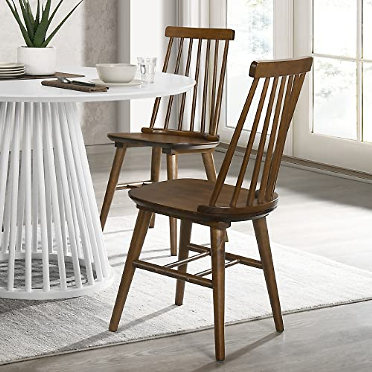 Duhome Dining Chairs Set of 2, Farmhouse Kitchen Chairs Windsor Chairs for Dining Room Spindle Back Chairs with Solid Wood Legs, Walnut