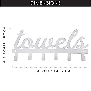 AuldHome White Towel Hanger w/ 6 Hooks, Farmhouse Style Towel Hanger Hooks for Wall/Door Mounted