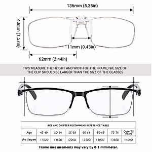 TERAISE Clip On Reading Glasses with Flip Up Function Metal full-Frame Clipped on prescription glasses Designed for myopia Fashion readers for men and women HD lens Portable glasses case(1.5X)