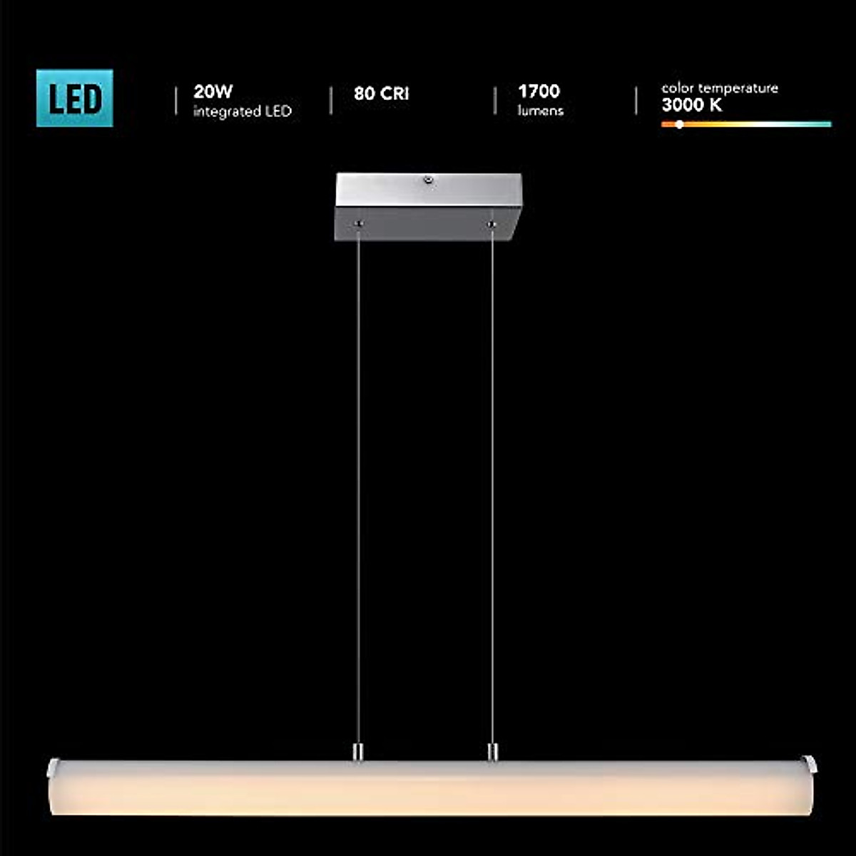 Globe Electric Calypso 20W Integrated LED Pendant Lighting, Chrome, Frosted Acrylic Shade, 1700 Lumens, Warm White 3000 Kelvin, 80 CRI