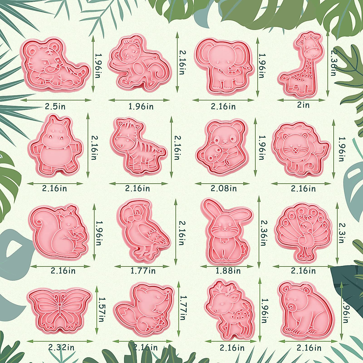 16 Pcs Animal Cookie Cutters with Plunger Stamps Set 3D Animal Shape Cookie Cutters Animal Embossing Cutter for Biscuit Fondant Cheese Baking Molds Forest Animal Biscuit Baking for DIY (Animals Style)