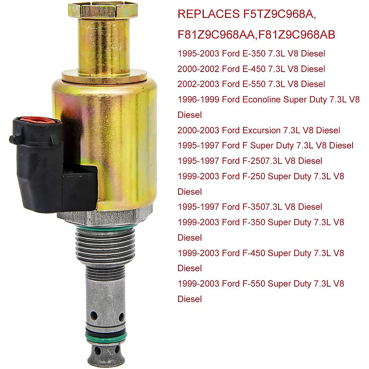 7.3L Fuel Injection Pressure Regulator IPR Valve + ICP Control Sensor Fits 1995-2003 Fords V8 Diesel Turbocharged Fords F-250 F-350 F-450 F-550 F650 F750 E-350 E-450 E-550# F81Z9C968AA