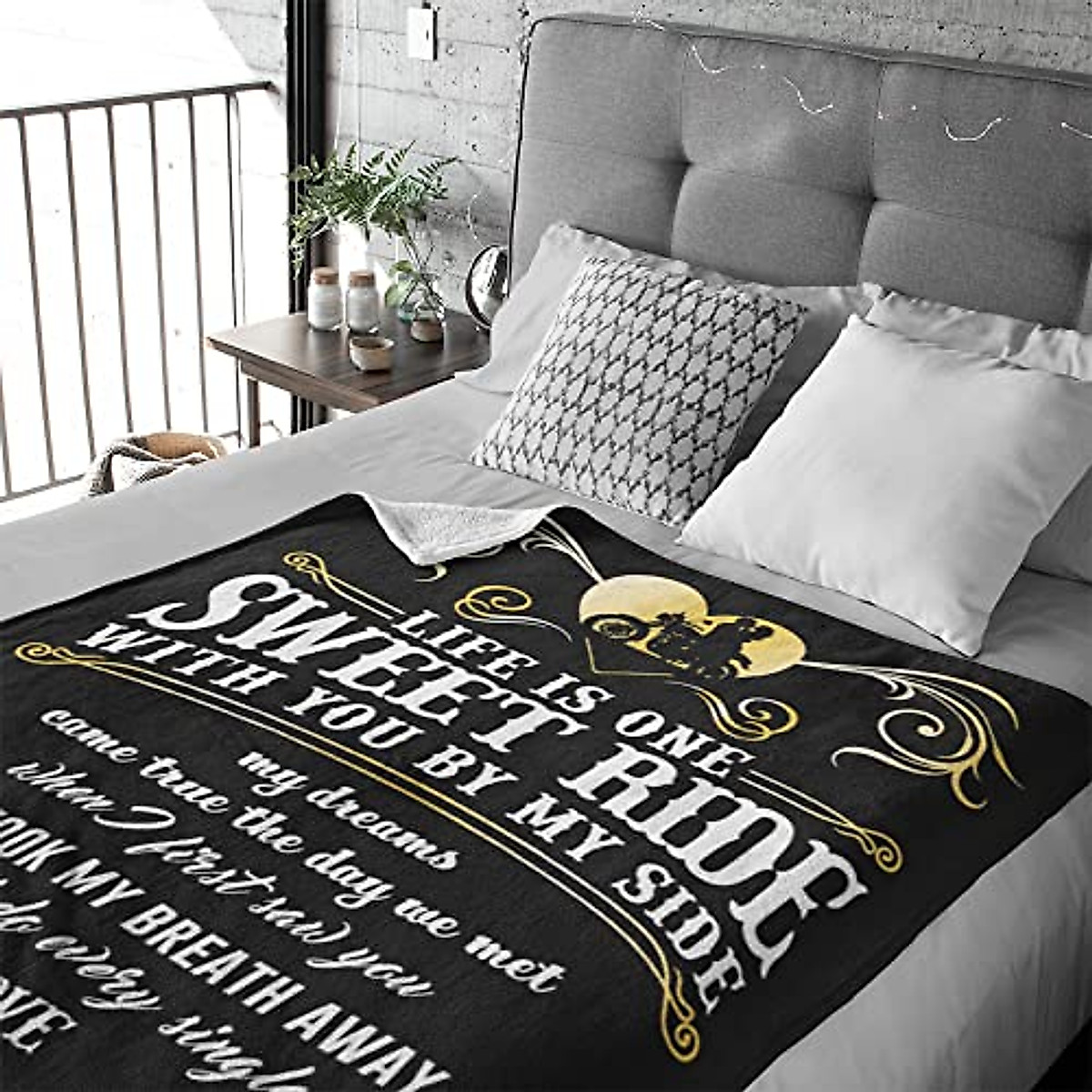 Mubpean Gifts for Motorcycle Lovers - Birthday Gifts for Men/Women - to My Husband/Wife Blanket 60"x50" - Romantic Gifts for Him/Her - Anniversary Birthday Gift Ideas for Couples Sweet Ride Motorcycle
