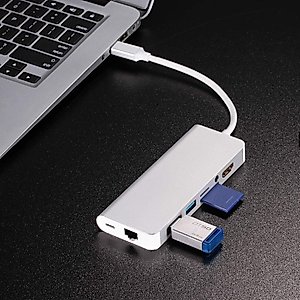 Jiali USB-C 4K Hub Converter Type-c Turn hdmi Gigabit Network Card Multi-Function Converter HDMI+RJ45+PD+Audio+USB3.02+SD+TF Eight-in-one Expansion Dock Multi-Function HUB(Silver Gray)
