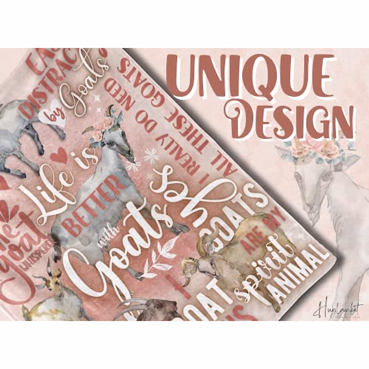 Huglanket Goat Gifts for Goat Lovers, Goat Throw Blanket, Unique Watercolor Goat Design, Flannel Blanket Gifts for Girls, Women, and Friends, 50"x 65"