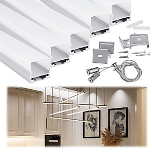 Muzata 5Pack 3.3ft/1M LED Strip Channel with Hanging Wire, Spotless Frosted Diffuser Cover for Garages, Workshops Ceiling Light Daylight, Wide FlushMount Aluminum Profile Track U116 WW, LS2