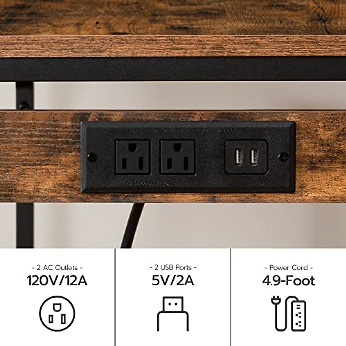 HOOBRO Bar Table Set with Power Outlet, Bar Table and Chairs Set, 3-Piece Pub Table Set, Kitchen Bar Height Table with Stools of 2, for Living Room, Dining Room, Rustic Brown and Black BF45UBT01
