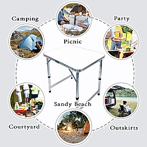 Camp Field Aluminum Folding Small Picnic Table, Adjustable Height Lightweight Portable Camping Table for Picnic Beach Outdoor Indoor (Medium)