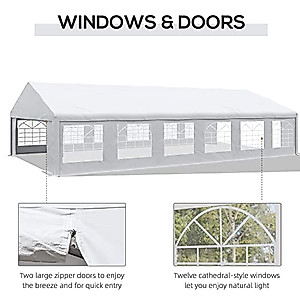 Outsunny 23' x 39' Party Tent & Carport, Large Outdoor Canopy Tent with Removable Sidewalls, 2 Doors and Windows, White Tents for Parties, Wedding, Events, BBQ Grill