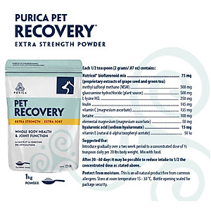 PURICA Pet Recovery Extra Strength - Joint Support for Cats & Dogs - Glucosamine - Vitamins for Joint Health. Suitable for Small & Large Breeds - Transform Your Pet's Well-Being with 1Kg Powder