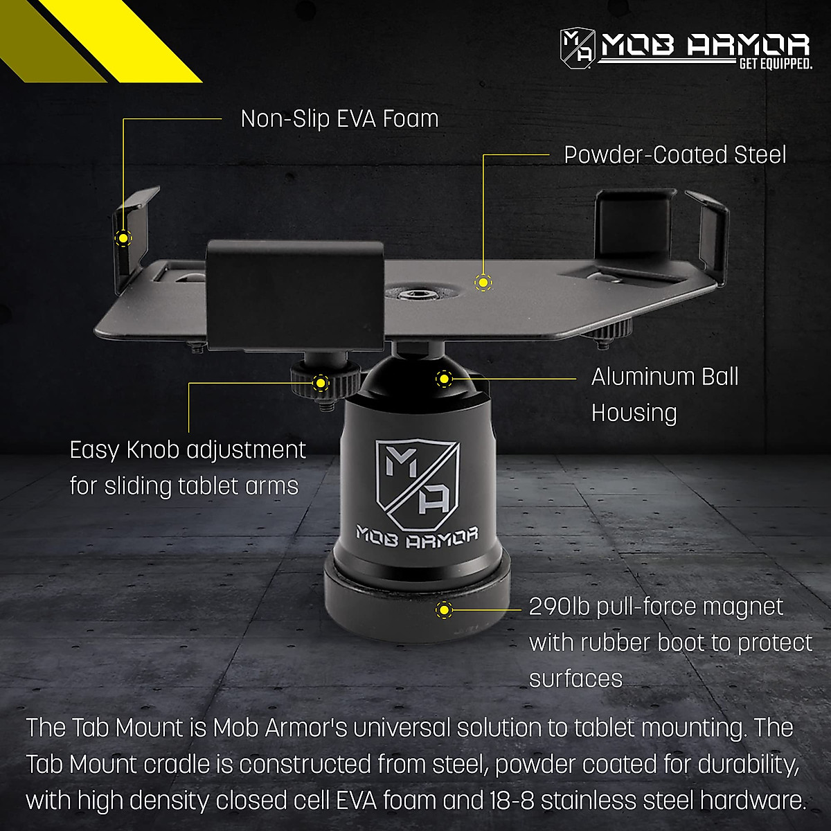 Mob Armor Tab Mount Maxx Magnetic Tablet Mount - Universal Tablet Holder with Magnetic Base for 7"-13" Tablets - Includes Adhesive Mounting Disc - Ideal for Trucks, Cars and More - Console Accessories