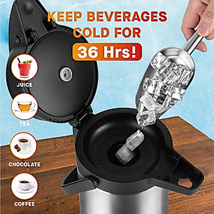 64 Oz Airpot Coffee Dispenser with Pump, Insulated Thermal Coffee Carafe - Stainless Steel Hot Beverage Dispenser - Thermos Urn for Hot/Cold Water, Drink Dispenser for Parties