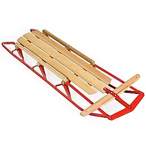 Caraya Vintage Design Steel Wooden Snow Kids Sled Winter Toboggan Board Skiing Rope Pad with Metal Runners and Steering Bar Steering Slider Outdoor 54 Inch