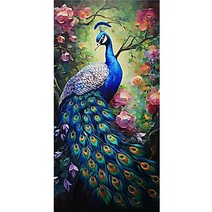 Peacock flower Diamond Painting Diamond Art DIY Paint by Numbers 5D Diamond Painting Kits for Adults, Large Diamond Dots Crystal Gem Art Rhinestone Crafts for Home/Room/Wall Decor (40 X 20 Inch),C276