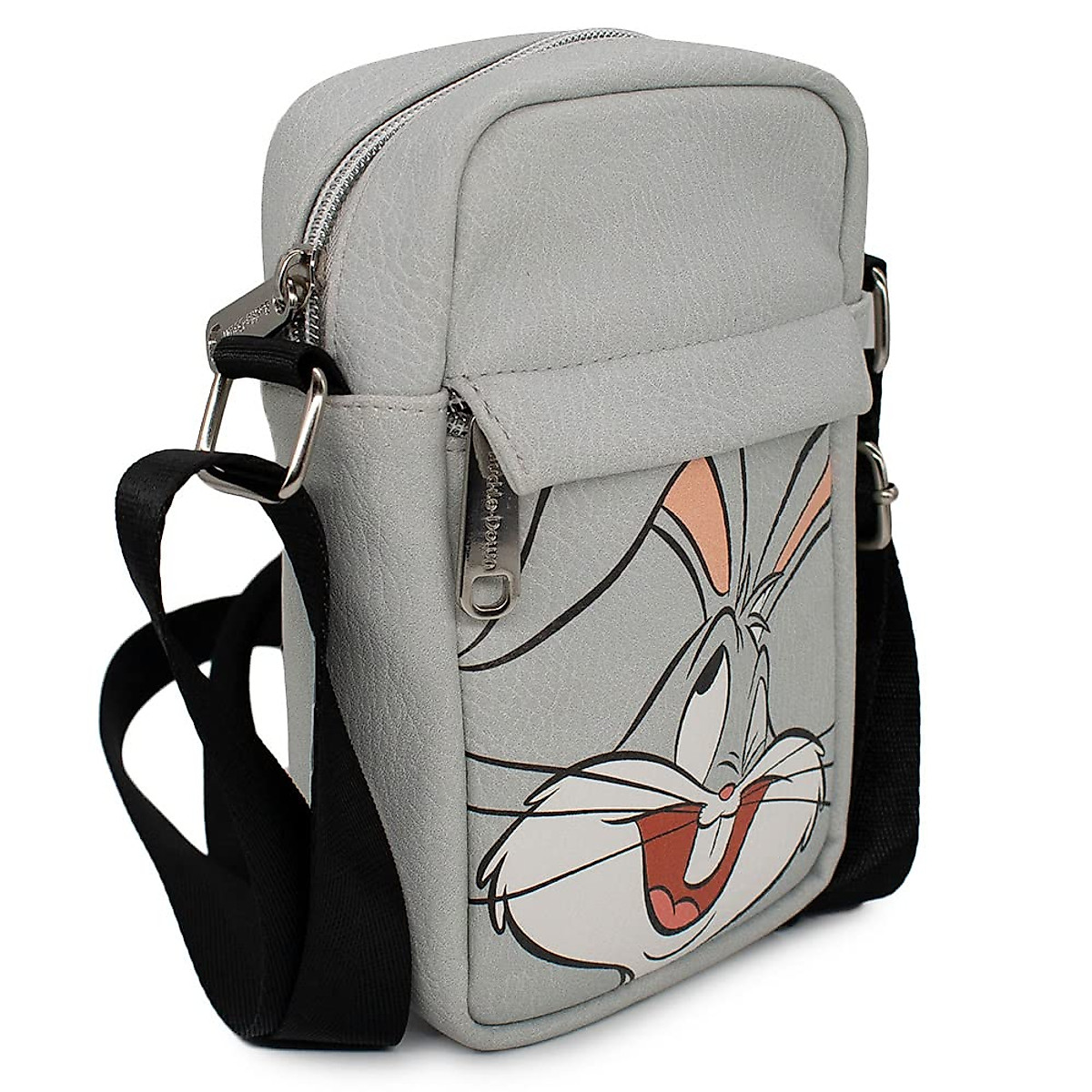Buckle Down Looney Tunes Bag, Crossbody, with Looney Tunes Bugs Bunny Winking Face, Gray, Vegan Leather