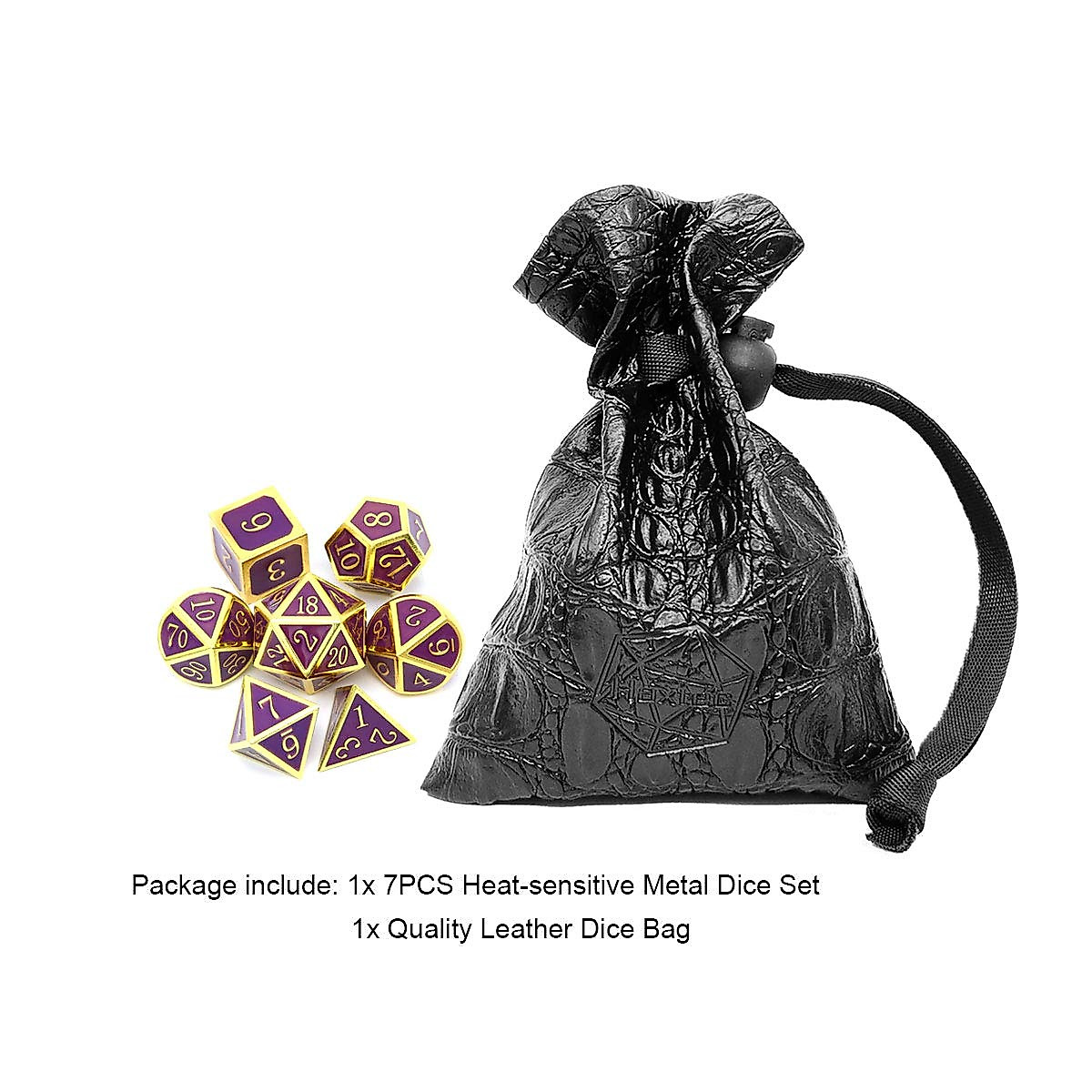 Haxtec Color Changing Metal DND Dice Set W/Gift Leather Dice Bag Temeprature Polyhedral D&D Dices for RPG Dungeons and Dragons-Gold Black Purple Shift