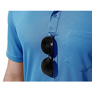 Rdruko Men's Activewear Polo Shirts Short Sleeve Quick Dry Outdoor Golf Sports Shirts with Pocket(Blue, US XL)