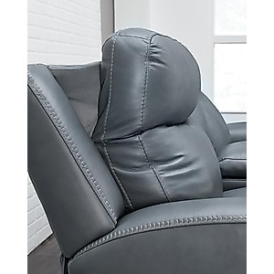 Signature Design by Ashley Mindanao Contemporary Leather Match Upholstered Power Reclining Sofa with Adjustable Headrest and USB Ports, Gray