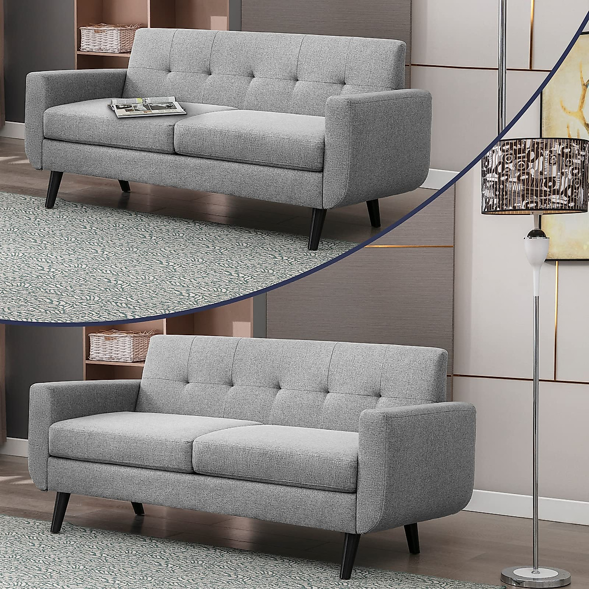 ZAFLY 68" Loveseat with Button Tufed Upholstered 5.9" Cushion, Comfy Fabric Sofa Couch Wooden Legs, and Padded Seat for Living Room, Bedroom，Apartment, Office(Light Gray)