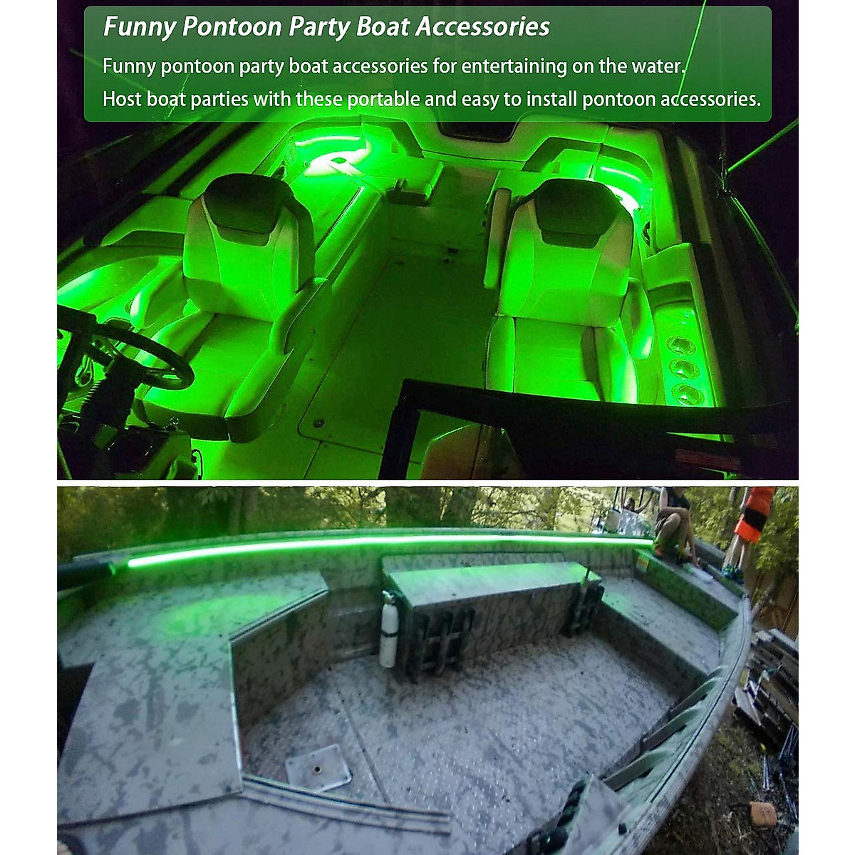 Seaponer Pontoon Boat Light, Marine Led Light Strip for Duck Jon Bass Sailboat Kayak Flex Lighting for Boat Deck Accent Courtesy Interior Lights Fishing, Green,12v, 5m(16.4ft)