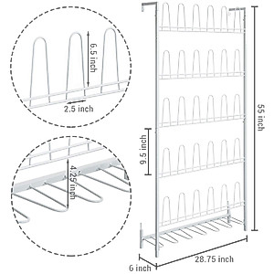 MyGift Modern Matte White Metal Hanging Shoe Rack for Walk in Closet, Mudroom and Entryway, Wall Mounted Space Saving Organizer for Shoes and Boots, Holds 18 Pairs