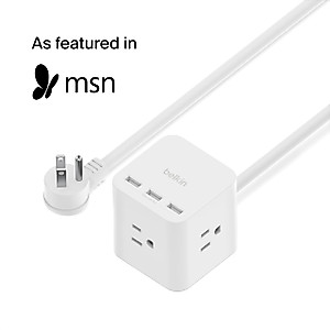 Belkin 6-Outlet Power Cube w/ 3 AC Outlets, 3 USB-A Ports, & 5ft Sturdy Extension Cord - Convenient Compact Cube for Home, Office, Travel, Desktop, & Phone Charger - 4.5 Amps