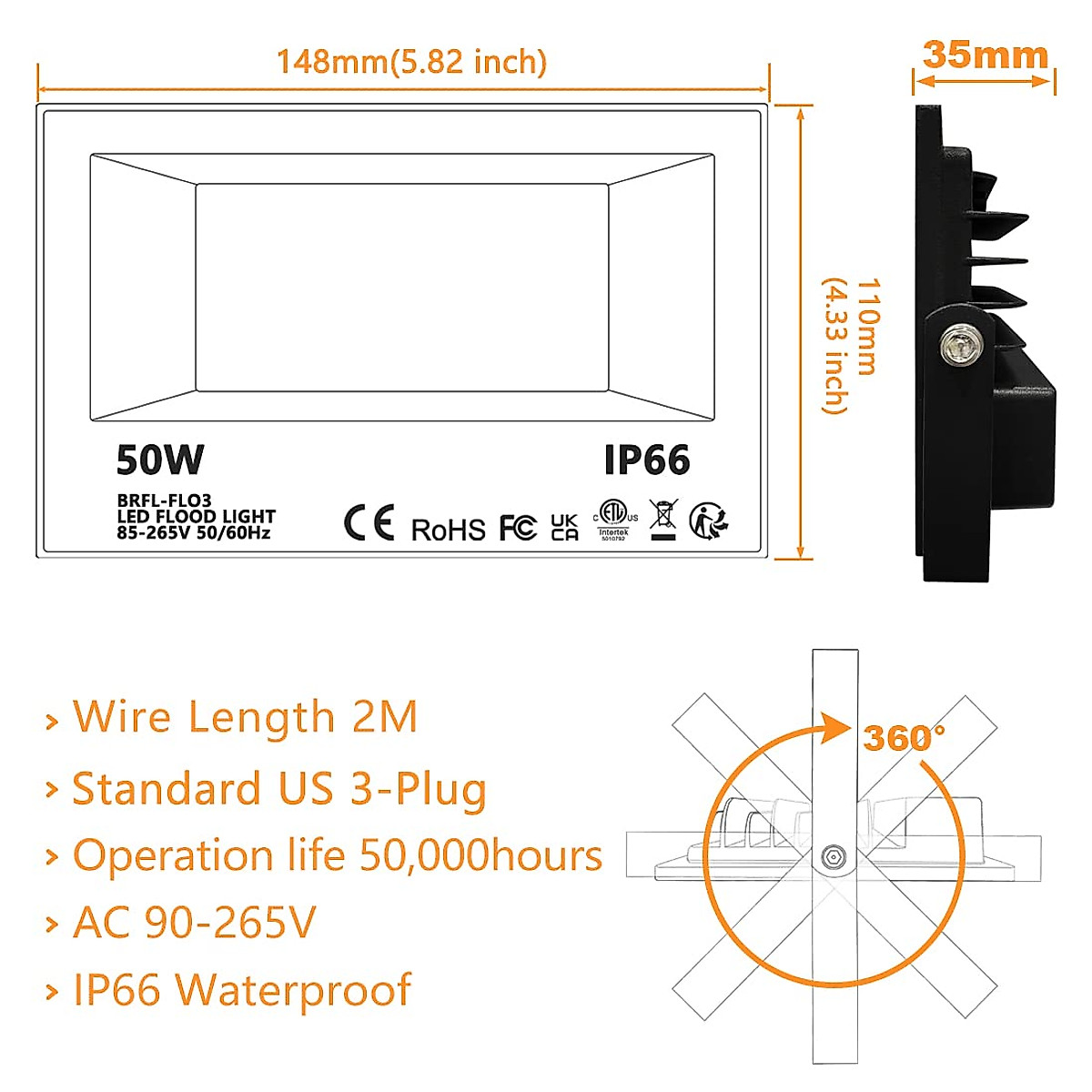 MELPO Led Flood Light Outdoor, 50W RGB Color Changing Landscape Lighting with Remote, Timing - 12 Colors - 4 Modes, IP66 Waterproof, US 3-Plug, (Pack of 2)