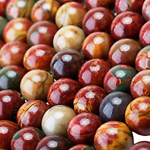 TUMBEELLUWA Semi Precious Stone Loose Beads for Jewelry Making, Energy Stone Healing Power Ball Beads 1 Strand,Picasso Jasper(8 mm)