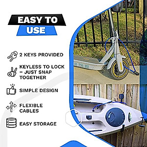 DocksLocks Weatherproof Security Cable Lock with Keys (5ft to 25ft Lengths) Anti-Theft for Kayak, Bike, Paddleboard, Scooter, Equipment, Bicycle 10ft