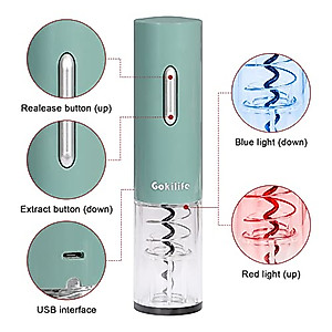 Gokilife Electric Wine Opener - Automatic Electric Wine Bottle Corkscrew Opener with Foil Cutter, One-click Button Rechargeable Remover for Wine Lovers Gift Home Kitchen Party Bar Wedding (Green)