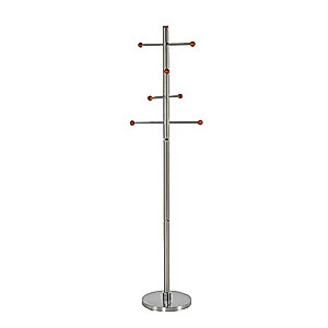 M&T Displays Free Standing 74 Inch Height Coat, Clothes, Hat Hanger Stand with Marble Base, Heavy Duty, Portable, Clothing Organizer Rack, Indoor Bedroom, Entryway, Hall Silver (Maze Cherry)