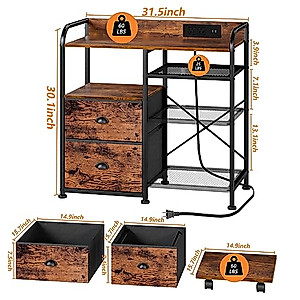 Furologee 66" L Shaped Computer Desk with Shelves, Printer Stand with Power Outlet for Home Office, Rustic Brown