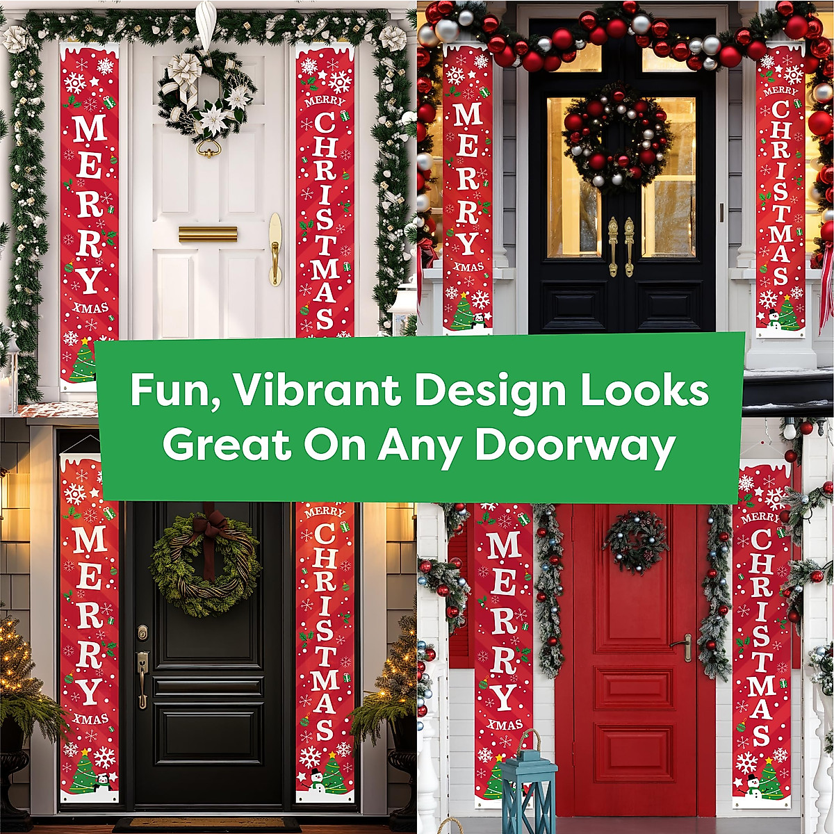 Merry Christmas Banner Sign - Christmas Front Porch Door Decorations - Outdoor Xmas Decor - Red Merry Christmas Sign for City, Country Clearance Wall Hanging Outside