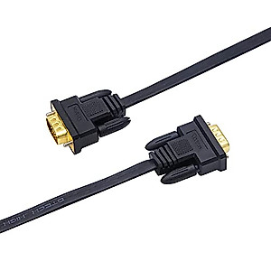 DTech Thin Computer Monitor VGA Cable 6ft Standard 15 Pin Connector Male to Male VGA Cord Flat Wire for Desktop (6 Feet, Black)
