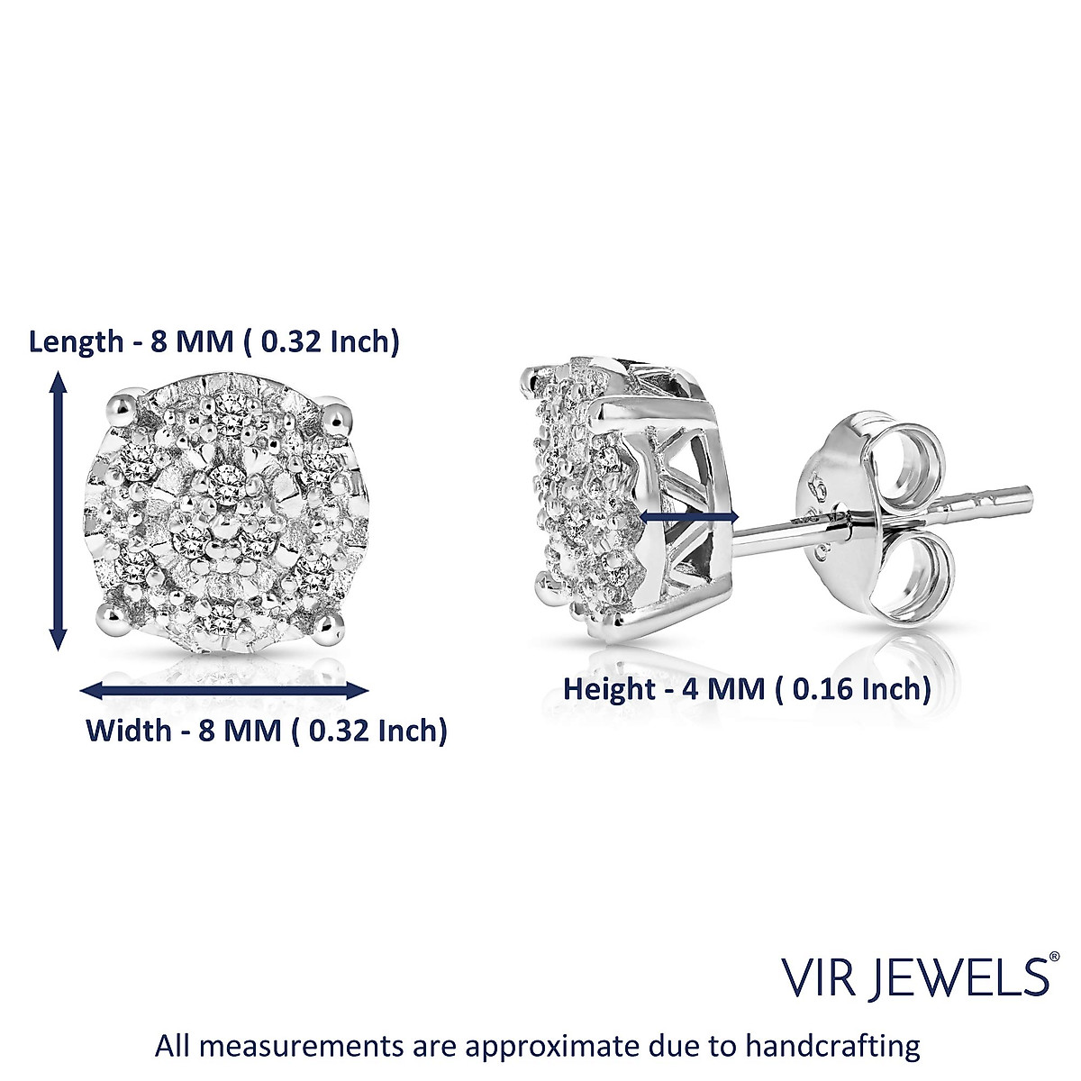 Vir Jewels 1/10 cttw Diamond Stud Earrings in .925 Sterling Silver Push Backs Round Shape