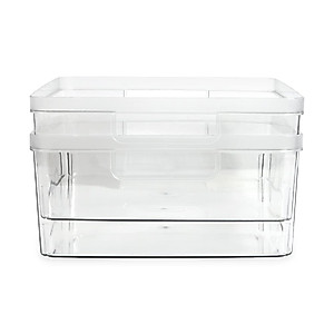 Isaac Jacobs 2-Pack Large Clear Storage Bins (11.5” L x 14” W x 5.5” H) w/Cutout Handles, Plastic Organizer for Home, Office, Kitchen, Fridge/Freezer, Bathroom, BPA Free, Food Safe (Large)
