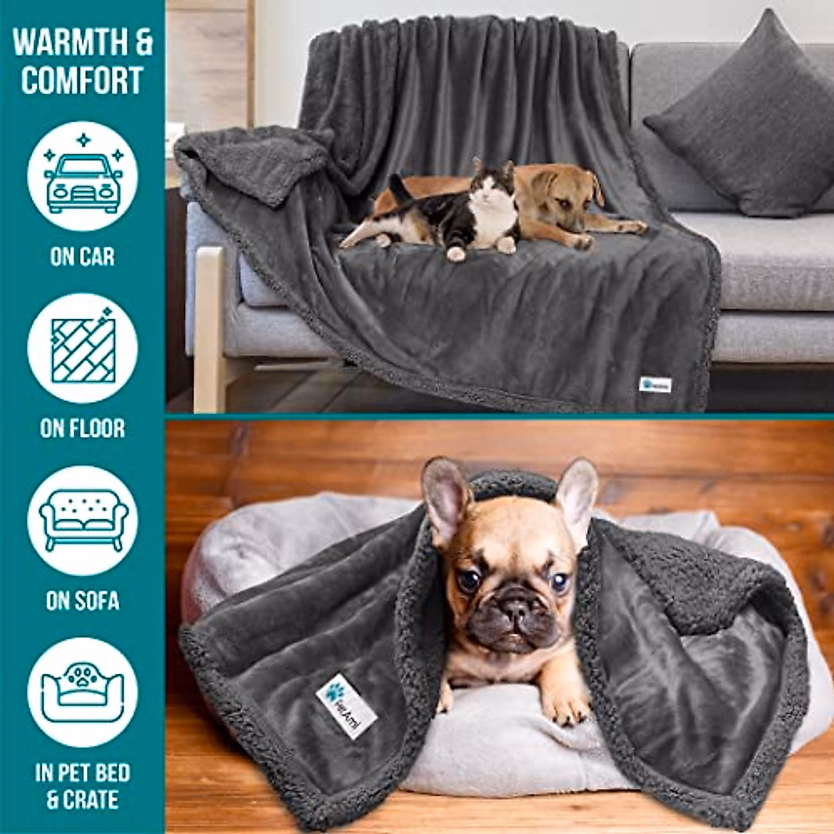 PetAmi Dog Blanket for Medium Large Dogs, Pet Bed Blanket Cat Puppy Kitten, Fleece Furniture Couch Cover Protector Sofa Car, Soft Sherpa Dog Throw Plush Reversible Washable, 40x60 Solid Dark Gray