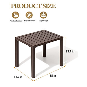 Crestlive Products Outdoor Side Table,Aluminum Rectangular Side/End Table, Small Patio Coffee Bistro Table for Outdoor Indoor (Brown)