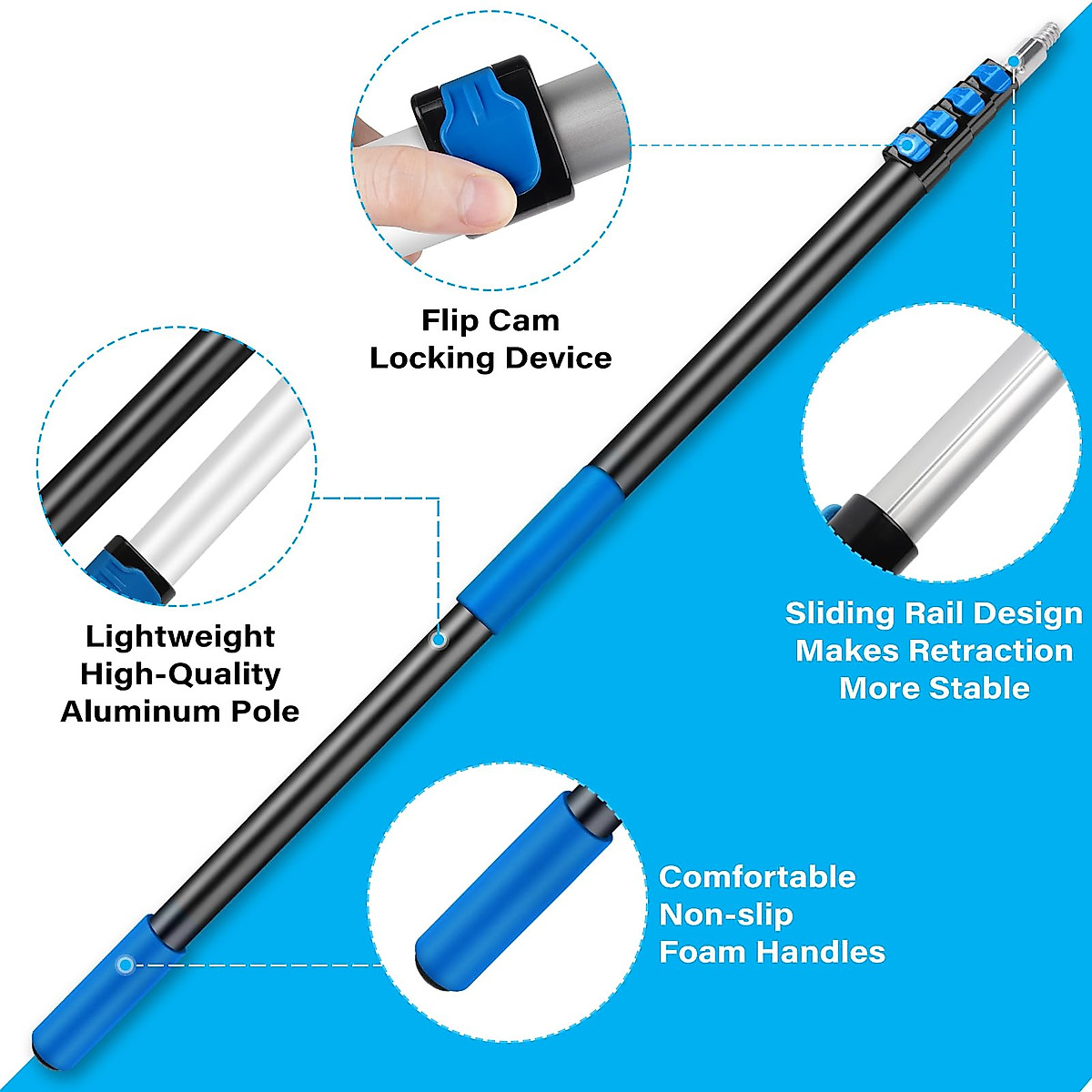 26 FT Reach Light Bulb Changer for High Ceilings,20FT Telescopic Extension Pole for High Ceilings and Recessed Lights,High Reach Light Bulb Changer with Baskets and Suction Cup,Light Bulb Removal Tool