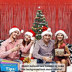 Moohome 2 Pack 3ft x 8ft Red Foil Curtains Metallic Tinsel Fringe Curtains Shimmer Door Window Curtain Backdrop for Birthday Wedding Bridal Shower Photo Booth Party Decorations