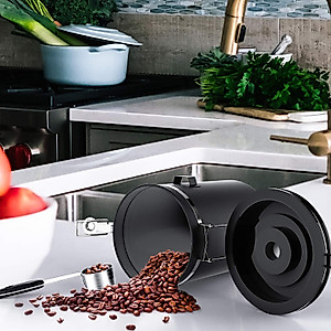 Airtight Coffee Canister, Large Stainless Steel Coffee Bean Storage Container for Kitchen with Date Tracker, Measuring Scoop, One Way Co2 Valve (Extra 6pcs) for Beans, Grounds Tea, Sugar (16OZ, Black)