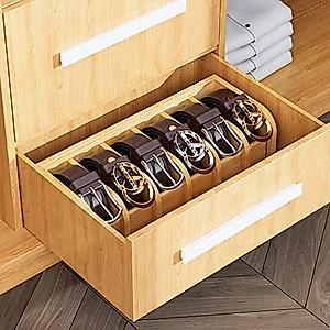 MinBoo Bamboo Belt Organizer Box,6 Grids Belt Rack, Belt Organizer for Closet and Drawer, Belt Storage Organizer and Displayer, Belt Organizer for Men Women (Natural Bamboo)